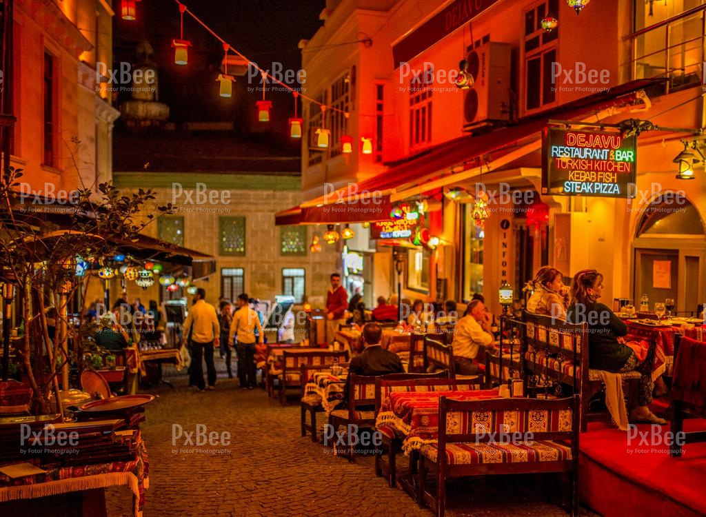 city-evening-street-restaurant-stock | Stock Photo, Royalty Free Image ...